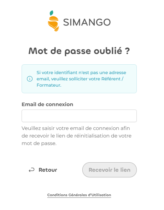 Référent/formateur - Comment me connecter à mon espace Simango/Réinitialiser mon mot de passe
